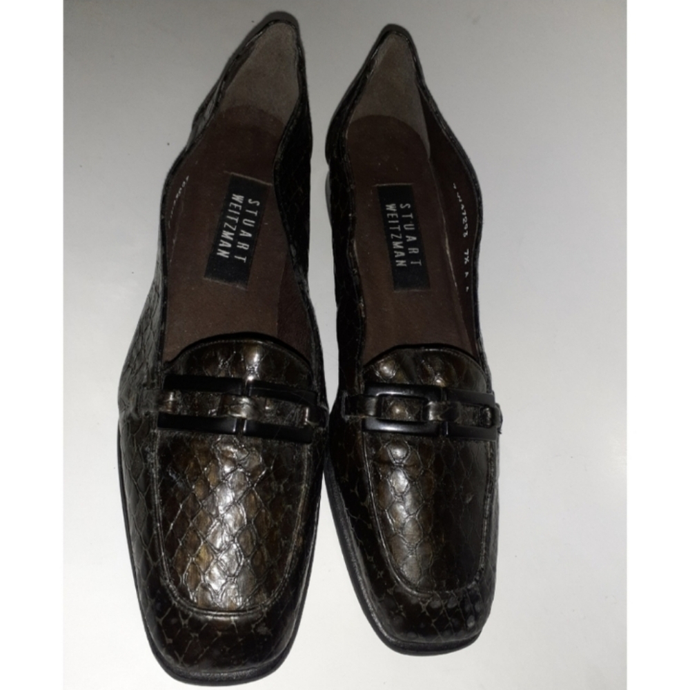 Stuart Weitzman Olive/Brown Adder Snake Loafers - Gem